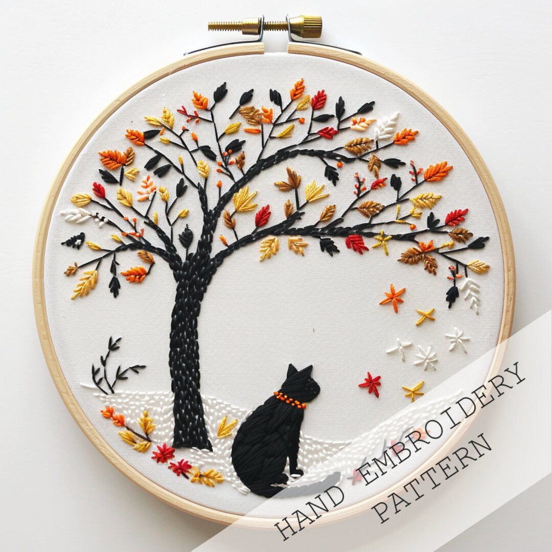 Black Cat Embroidery Pattern, Cute Cat Embroidery, Cat Lover Gift for ...