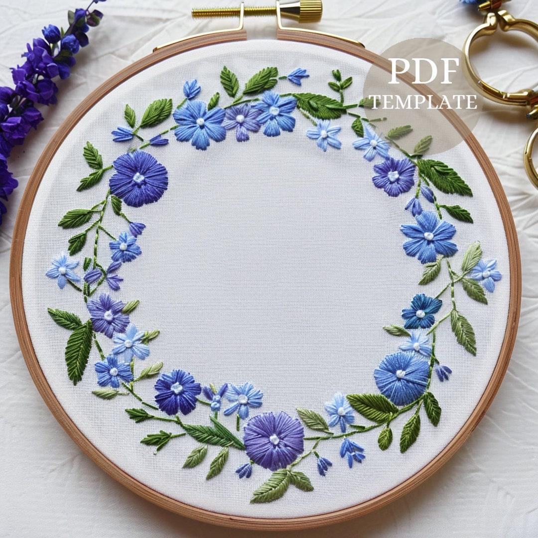 Wreath Embroidery Template, Flower Wreath, Hand Embroidery, Frame ...