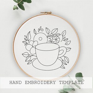 Tea Embroidery Pattern, Coffee Embroidery Pattern, Coffee Addict Gift ...