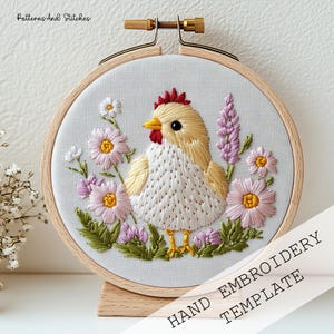 Floral Hen Embroidery, Chicken Embroidery, Rustic Embroidery, Floral ...