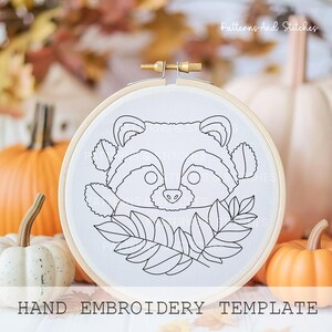 Autumn Raccoon Hand Embroidery Pattern: Fall Leaves Design, Hoop Art ...