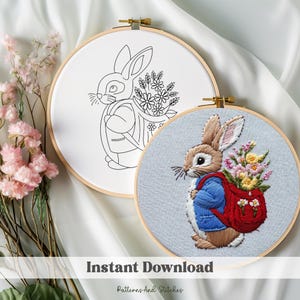 Cute Bunny Embroidery Pattern, Easter Bunny Hand Embroidery PDF, Modern ...