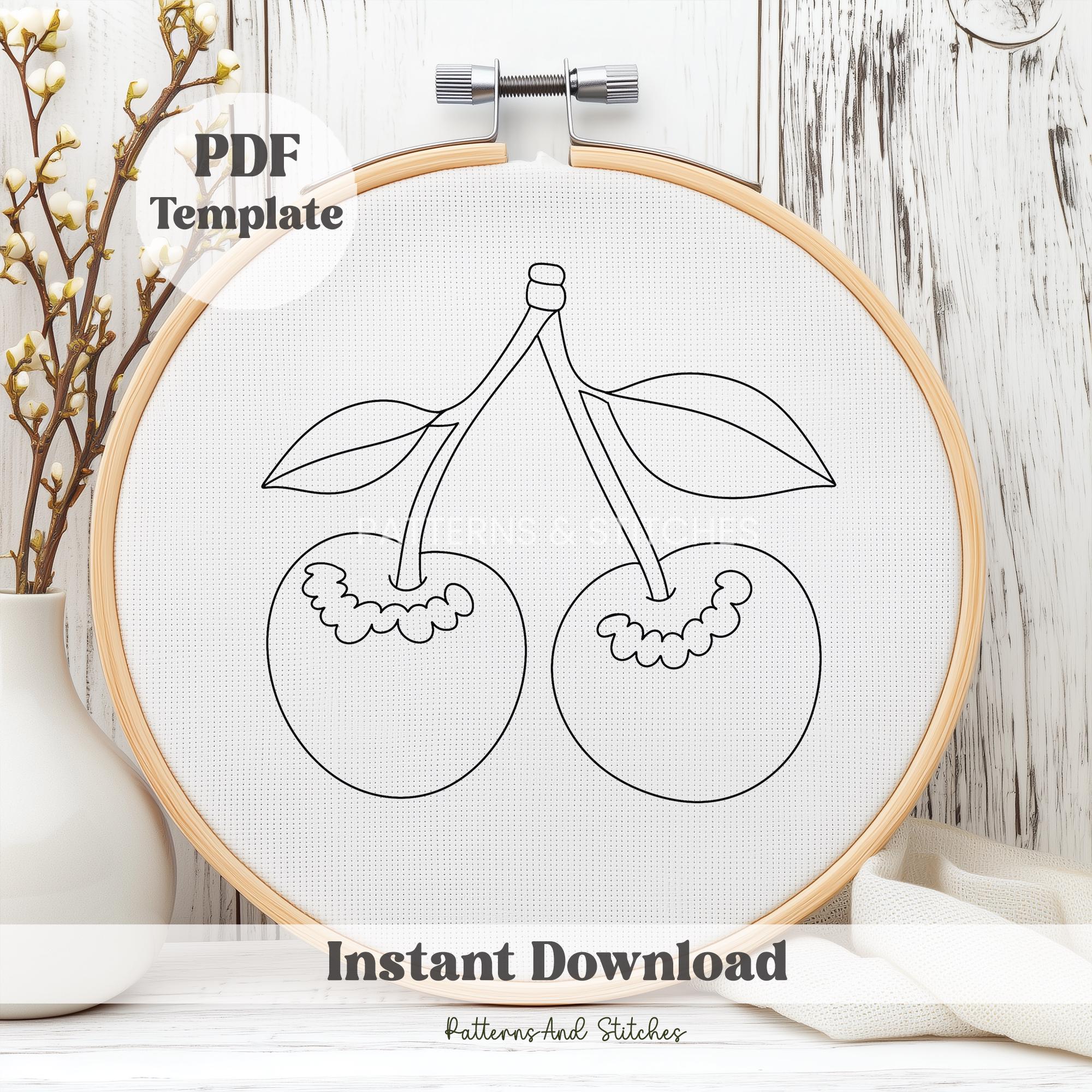 Cherry Hand Embroidery Pattern: Cottagecore Kitchen Decor (PDF Template ...