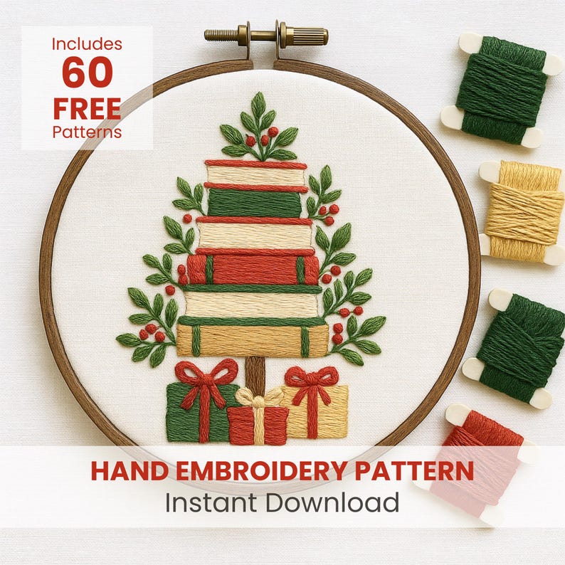Christmas Tree Hand Embroidery Template: Books Tree Crafts, Instant ...