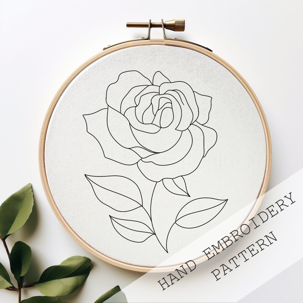 Pink Rose Embroidery Pattern, Embroidery Pattern, Floral Embroidery ...