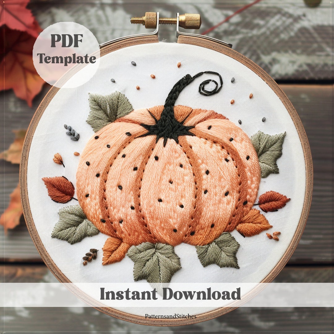 Pumpkin Embroidery Pattern, Embroidery Pattern, Autumn Design, Beginner ...