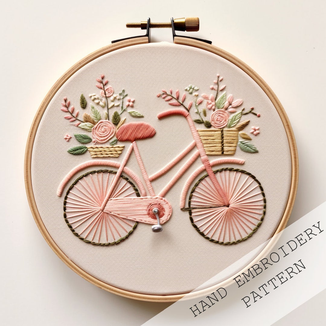 Spring Embroidery Pattern, Bicycle Embroidery, Floral Bike Embroidery ...