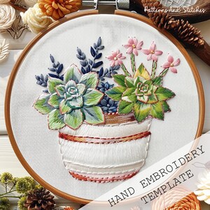 Succulent Hand Embroidery Pattern: Boho Floral DIY Beginner Friendly ...