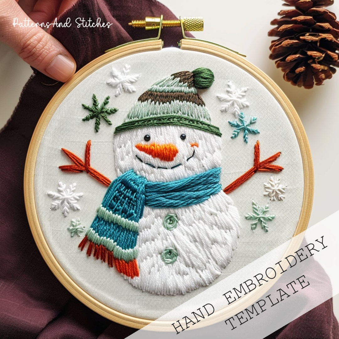 Snowman Pdf Embroidery Template, Christmas Embroidery, Holiday Decor ...