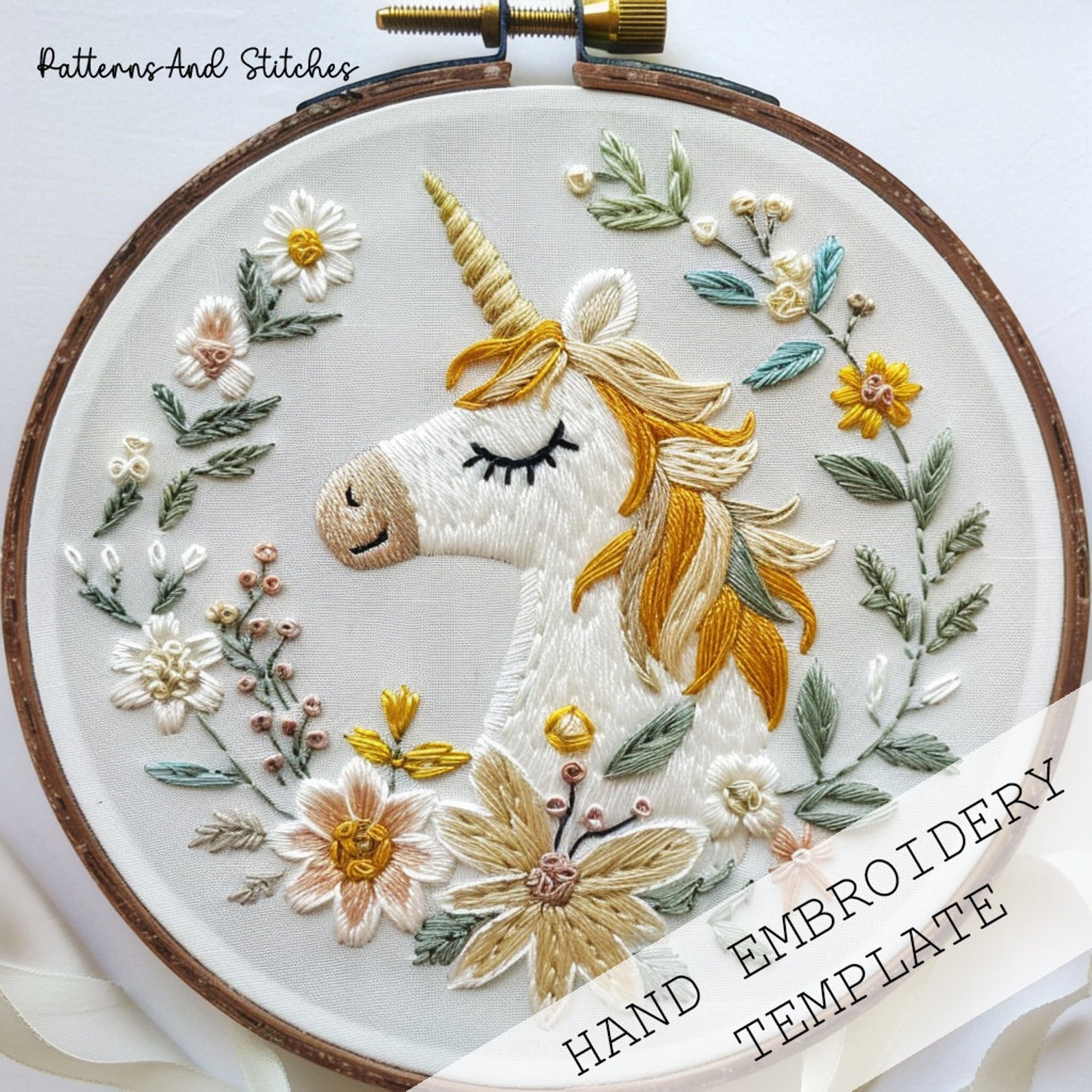 Unicorn Floral Embroidery Pattern: Fantasy Horse Design, Nursery Decor ...