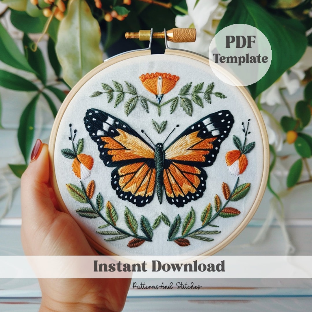 Monarch Butterfly Embroidery Pattern: Modern DIY Design, Minimalist ...