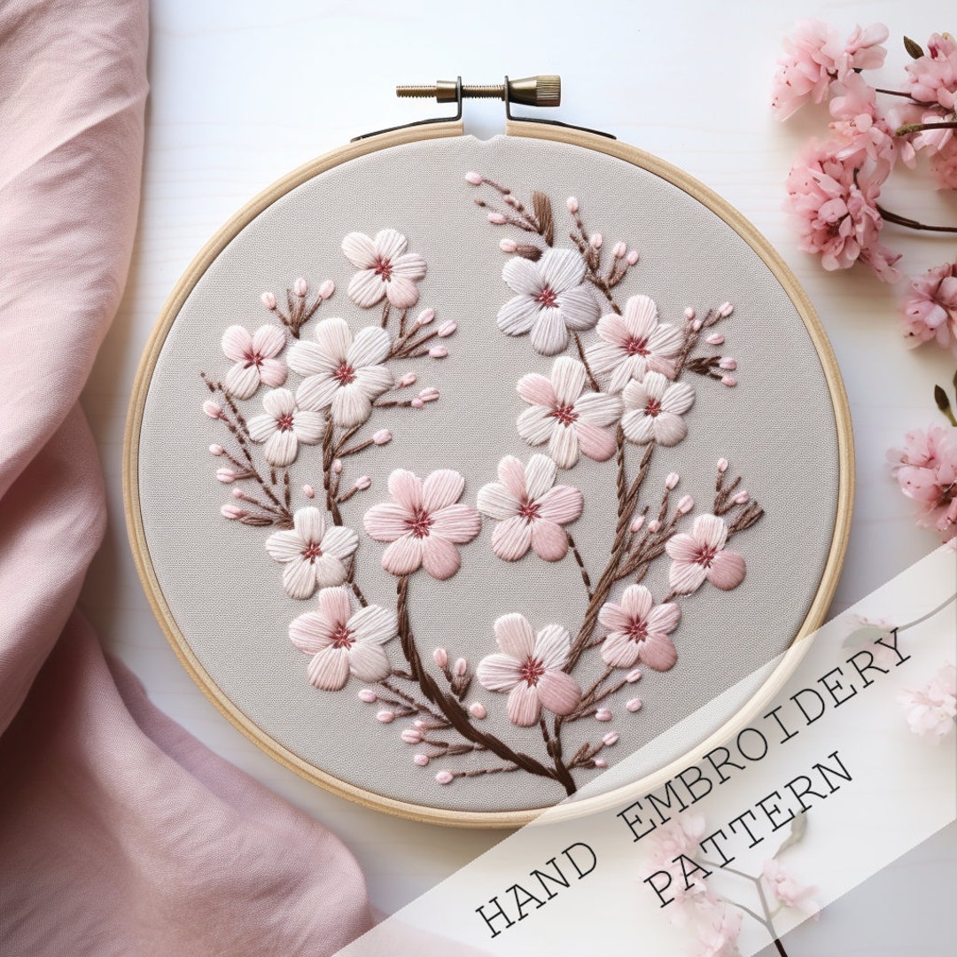 Cherry Blossom Embroidery Pattern PDF, Digital Hand Embroidery Pattern ...