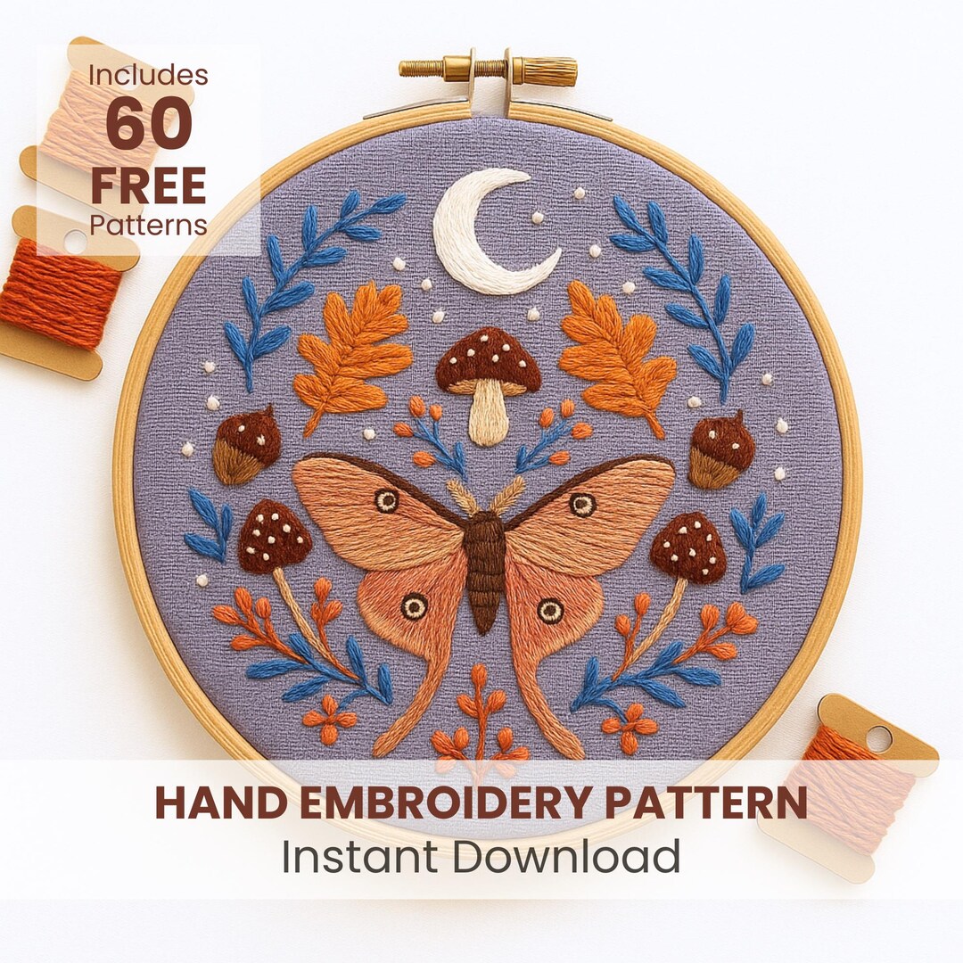 Butterfly Mushroom Hand Embroidery Pattern: 6 Sizes (PDF Template) - Etsy