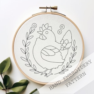 Floral Chicken Embroidery Pattern, PDF Pattern, Hen & Hare, Beginner ...