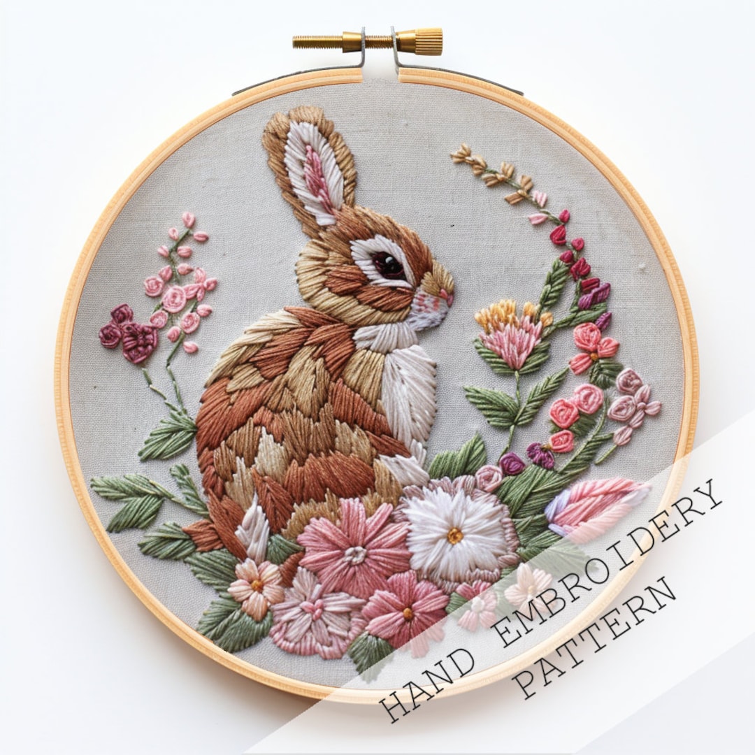 Bunny Embroidery Pattern, DIY Rabbit Embroidery, Cute Embroidery DIY ...