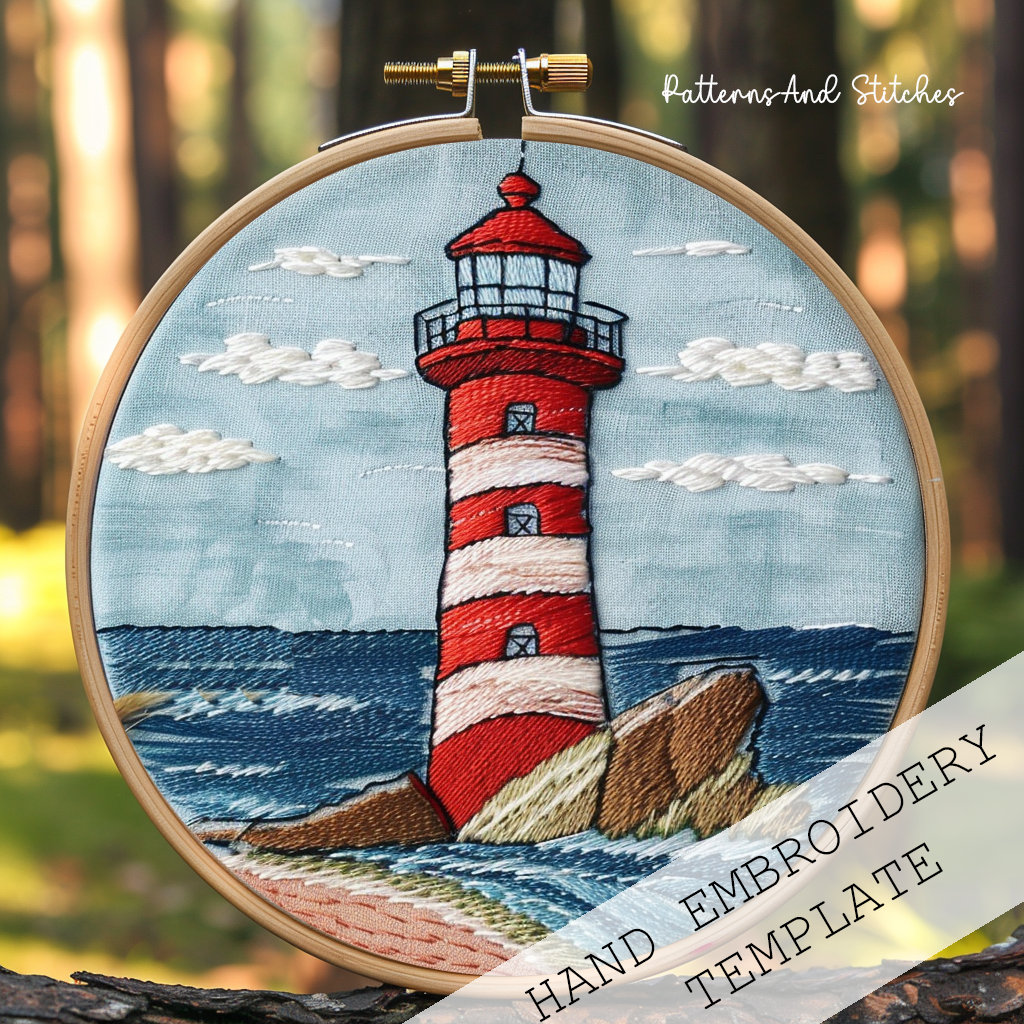 Lighthouse Embroidery Pattern: Coastal Decor, Beginner Hand Embroidery ...