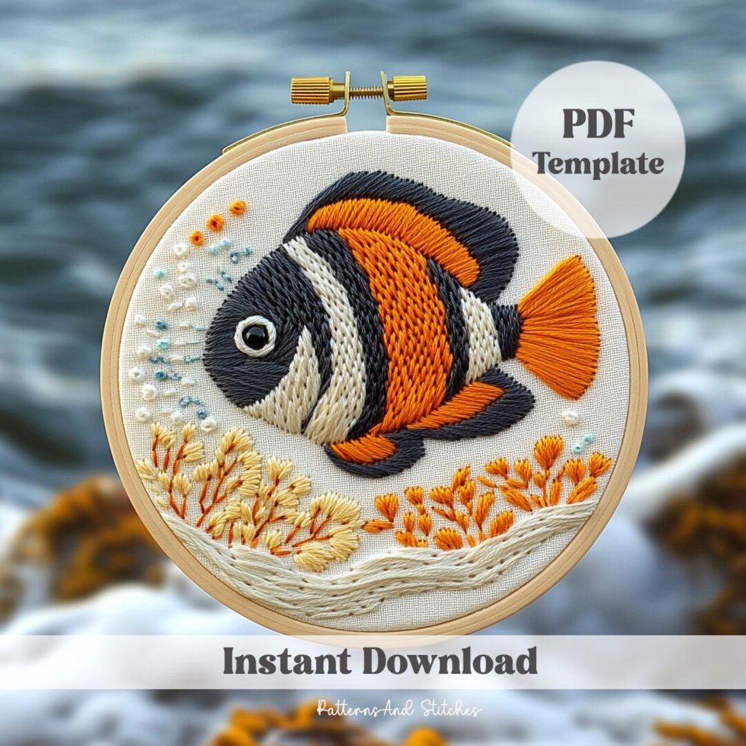Tropical Fish Hand Embroidery Pattern, Cute Fish Embroidery Design ...