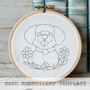Happy Dog Embroidery Template, Animal Hand Embroidery, Puppy Pattern ...