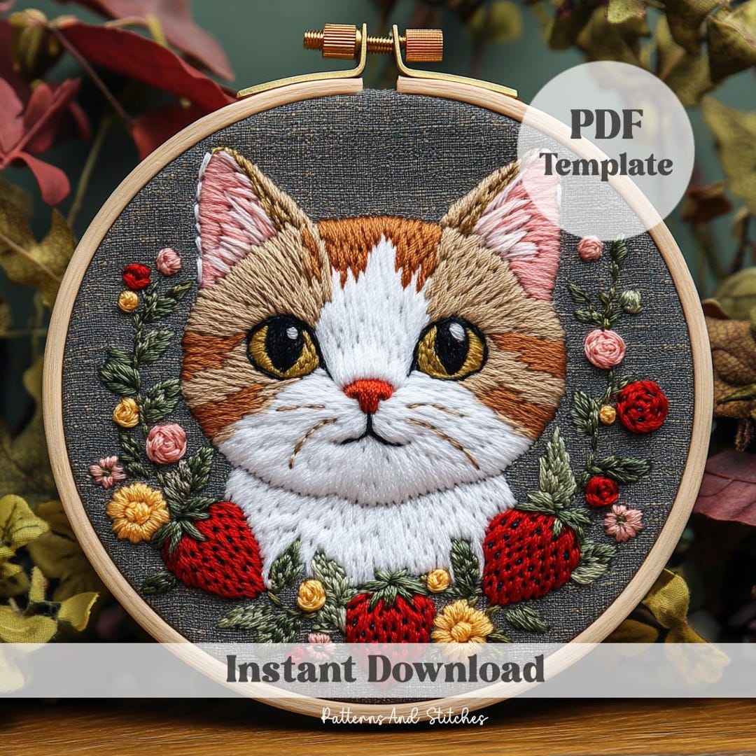 Cat Hand Embroidery Pattern, Cat Embroidery Design, Kids Decor ...