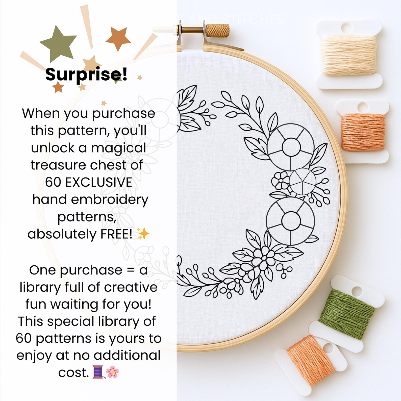 Sunflower Rosehip Embroidery Pattern: Autumn Wreath Needlepoint, Spring ...