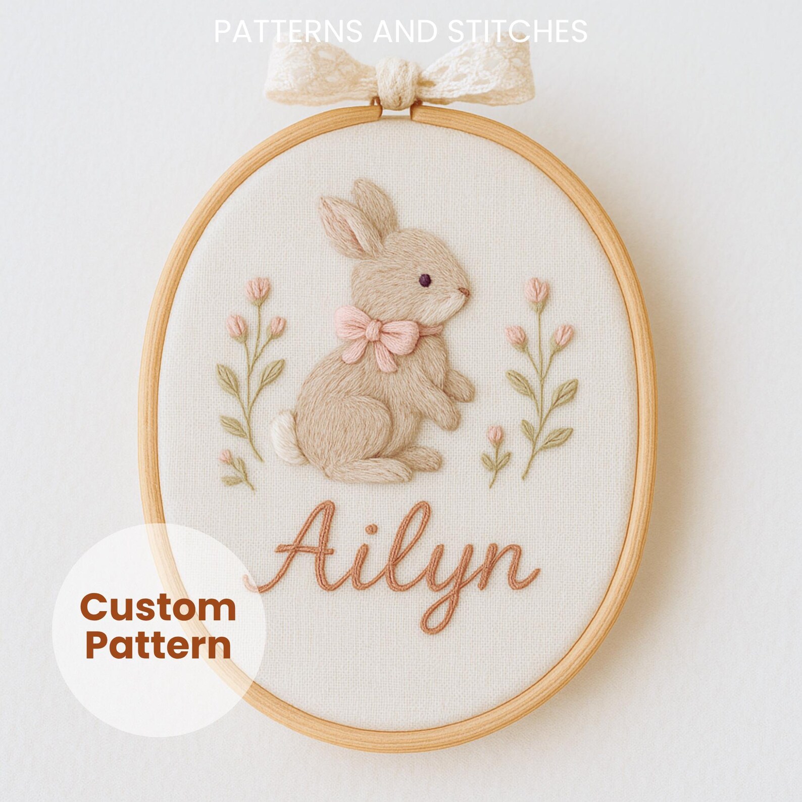 Personalized Baby Girl Embroidery Pattern: Bunny & Flowers (PDF ...