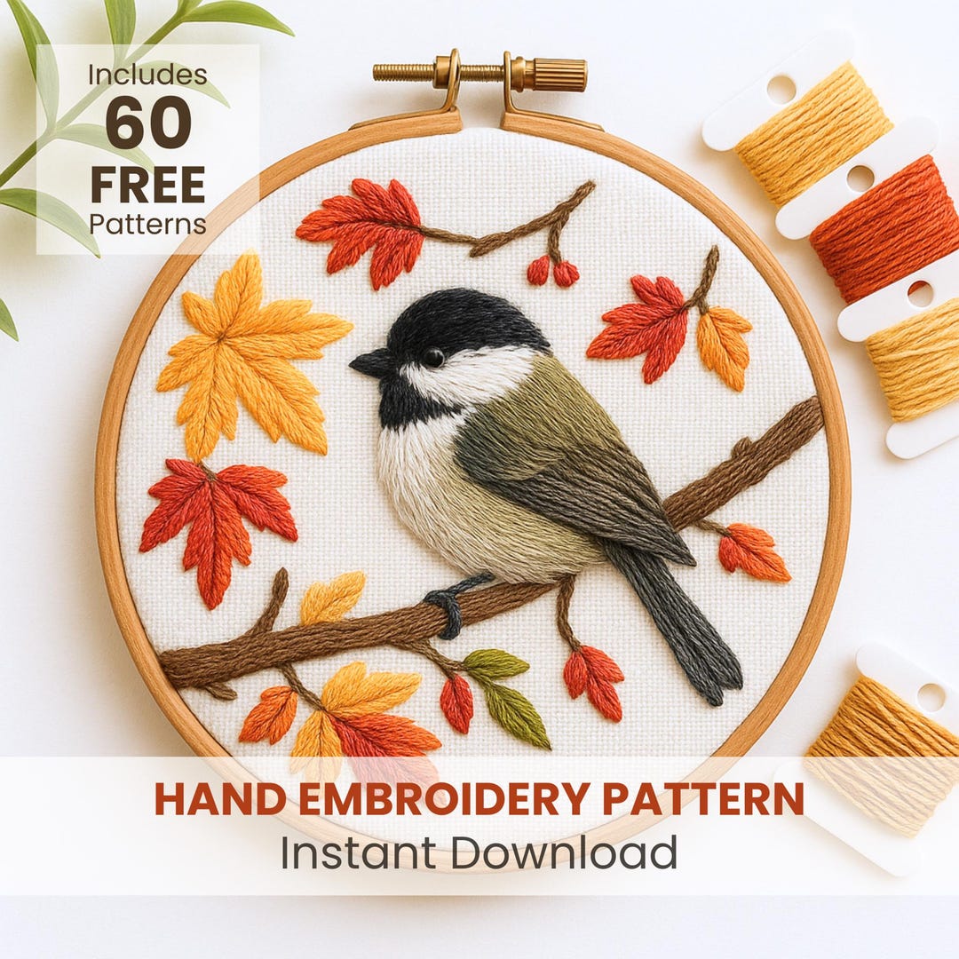 Chickadee Bird Embroidery Pattern: Winter Wreath Design, Autumn Crafts ...