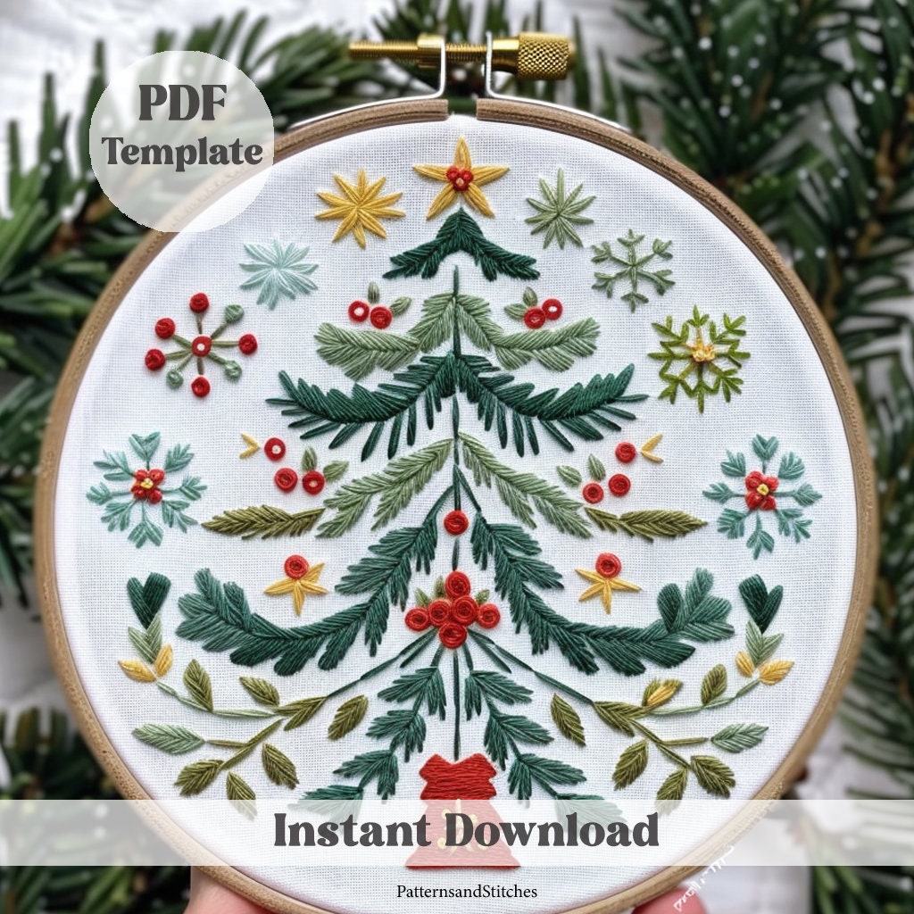 Folk Christmas Tree Hand Embroidery Pattern: DIY Festive Decor (PDF ...