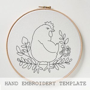 Chicken Embroidery, Modern Embroidery, PDF Pattern, DIY Embroidery ...
