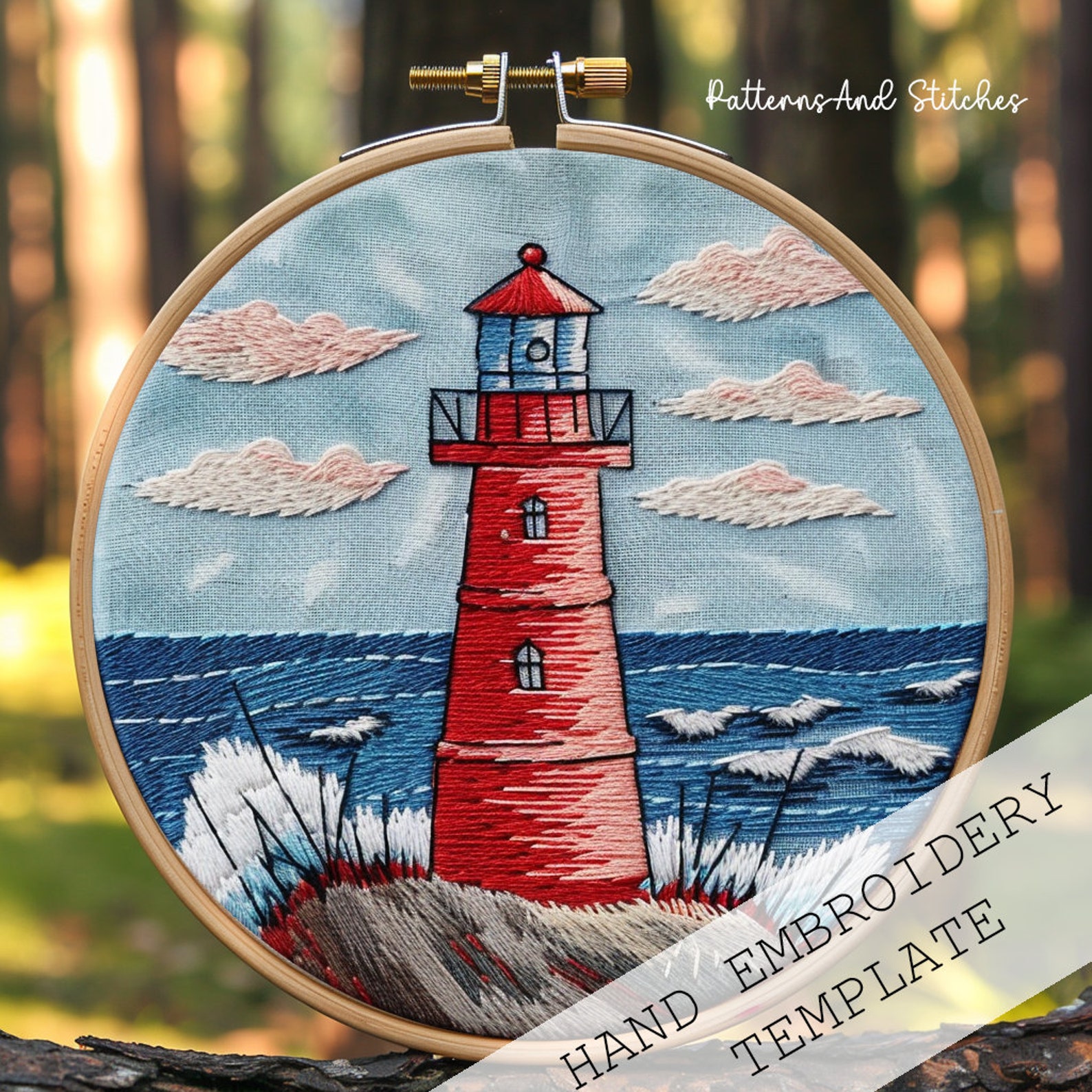 Lighthouse Embroidery Pattern: Nautical Ocean Scene, Summer Decor (PDF ...