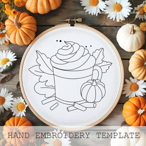 Pumpkin Latte Hand Embroidery Pattern: Autumn Thanksgiving Design, Home ...