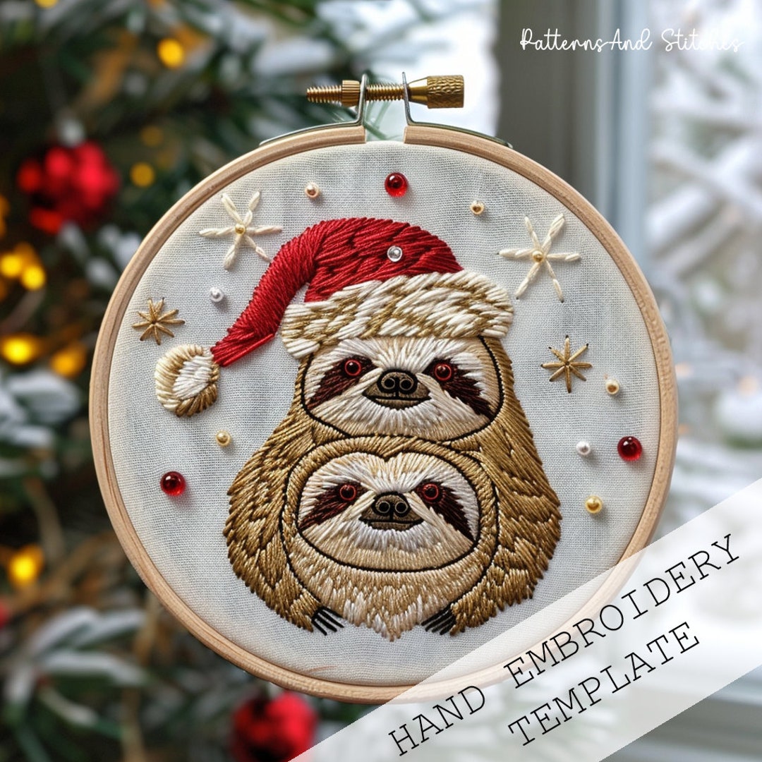 SLOTH Embroidery Template, Christmas Sloth Embroidery Design, Christmas ...