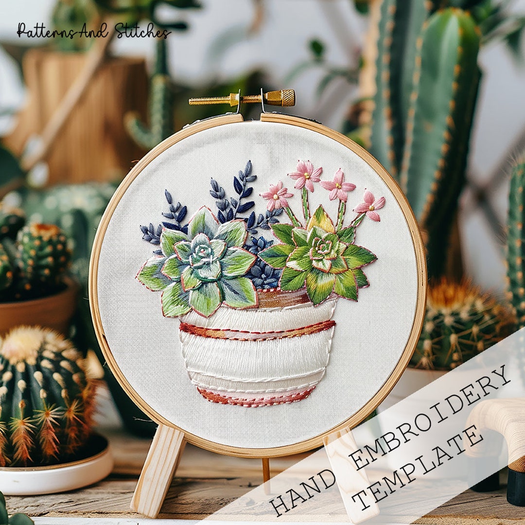 Succulent Hand Embroidery Pattern: Boho Floral DIY Beginner Friendly ...