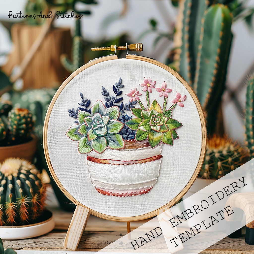 Succulent Hand Embroidery Pattern: Boho Floral DIY Beginner Friendly ...