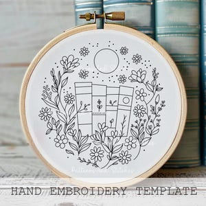 Magical Books Hand Embroidery Pattern, Floral Reading Embroidery ...