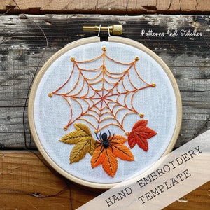 Halloween Embroidery Template, Spider Web Template, Autumn Gift, Autumn ...