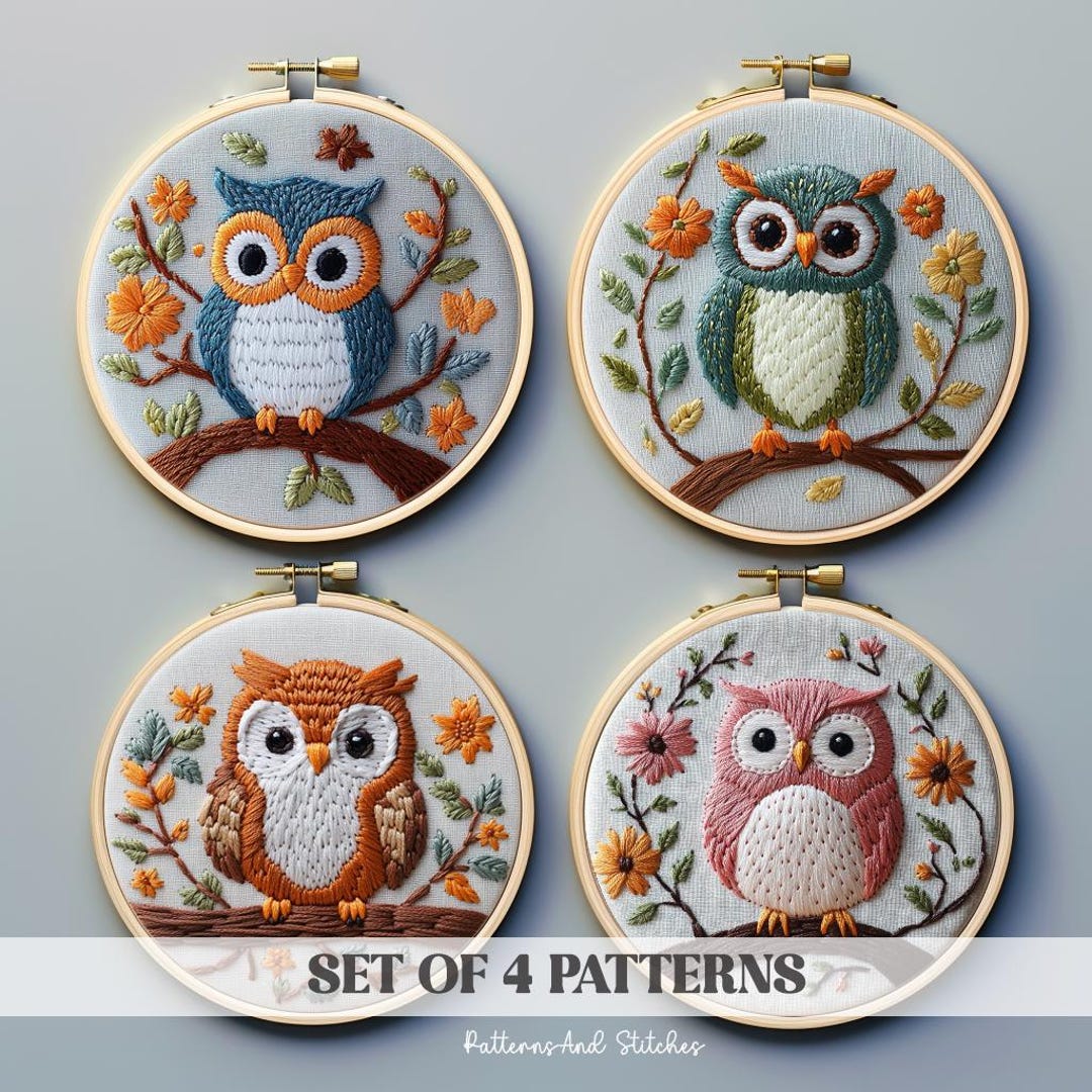 Cute Owl Set, Owl Embroidery Pattern, Hand Embroidery, PDF Pattern ...