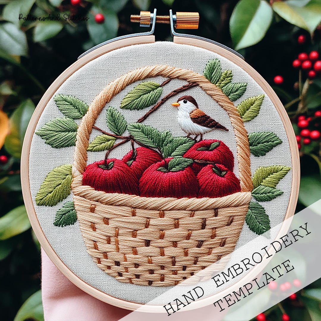 Apple Basket Embroidery Pattern, DIY Embroidery, Embroidery Design ...