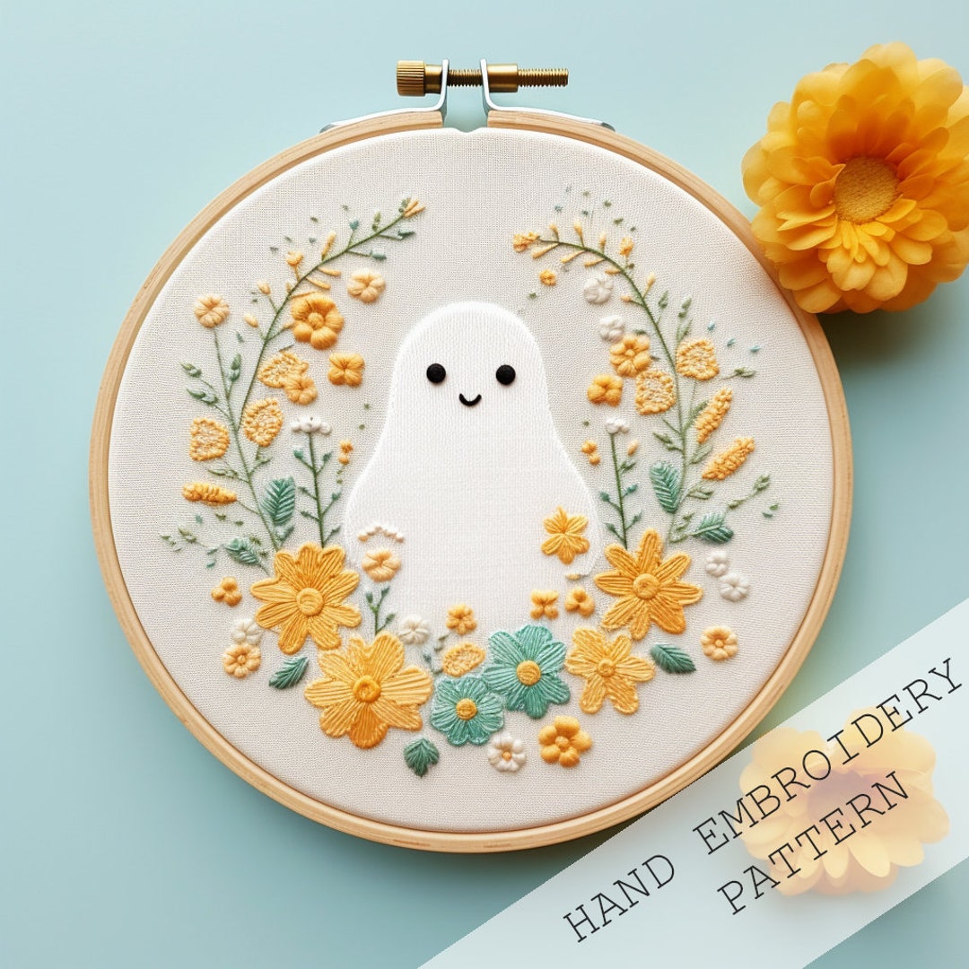 Cute Ghost Embroidery Pattern, Halloween Embroidery Pattern, Spooky ...