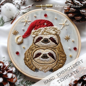Christmas Sloth Embroidery Design, Family DIY Hoop Art, Wall Decor (PDF ...