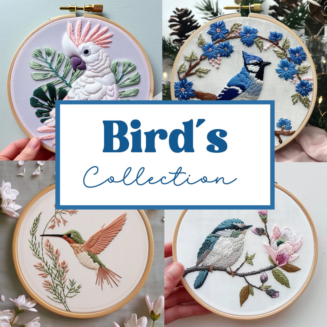 Birds Embroidery Pattern Bundle: Hand Embroidery Designs, Needlepoint ...