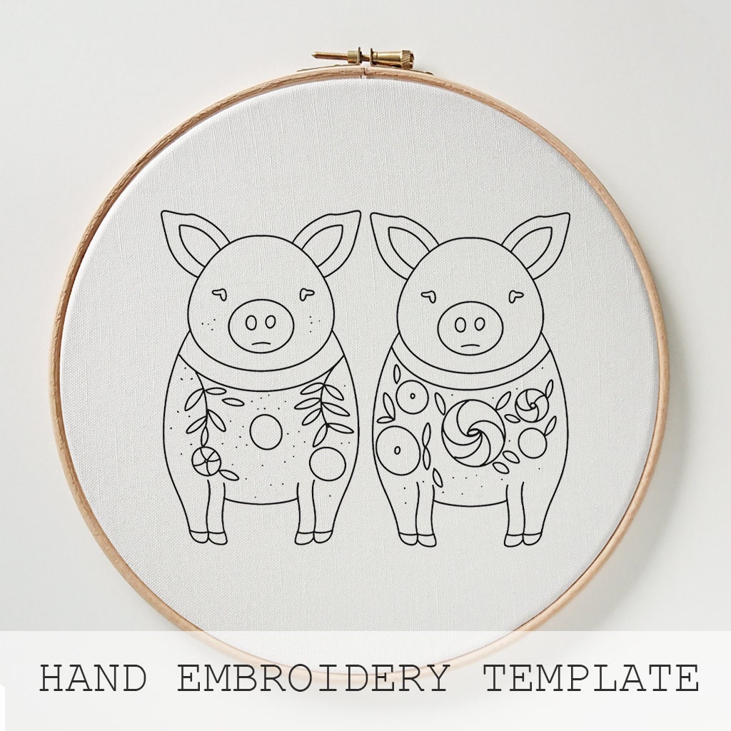 Pig Flowers Embroidery Pattern, Cute Pig Embroidery, Cute Piggy Pattern ...