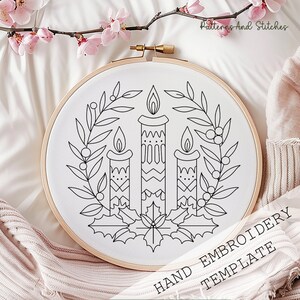 Christmas Candle Embroidery Pattern: Holiday Needlepoint Design ...
