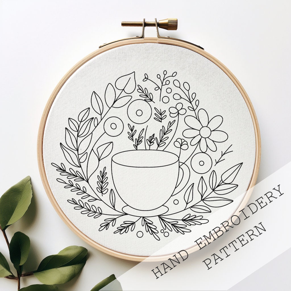 Tea Lover Embroidery Pattern, Instant Download, Teacup Embroidery, Hoop ...