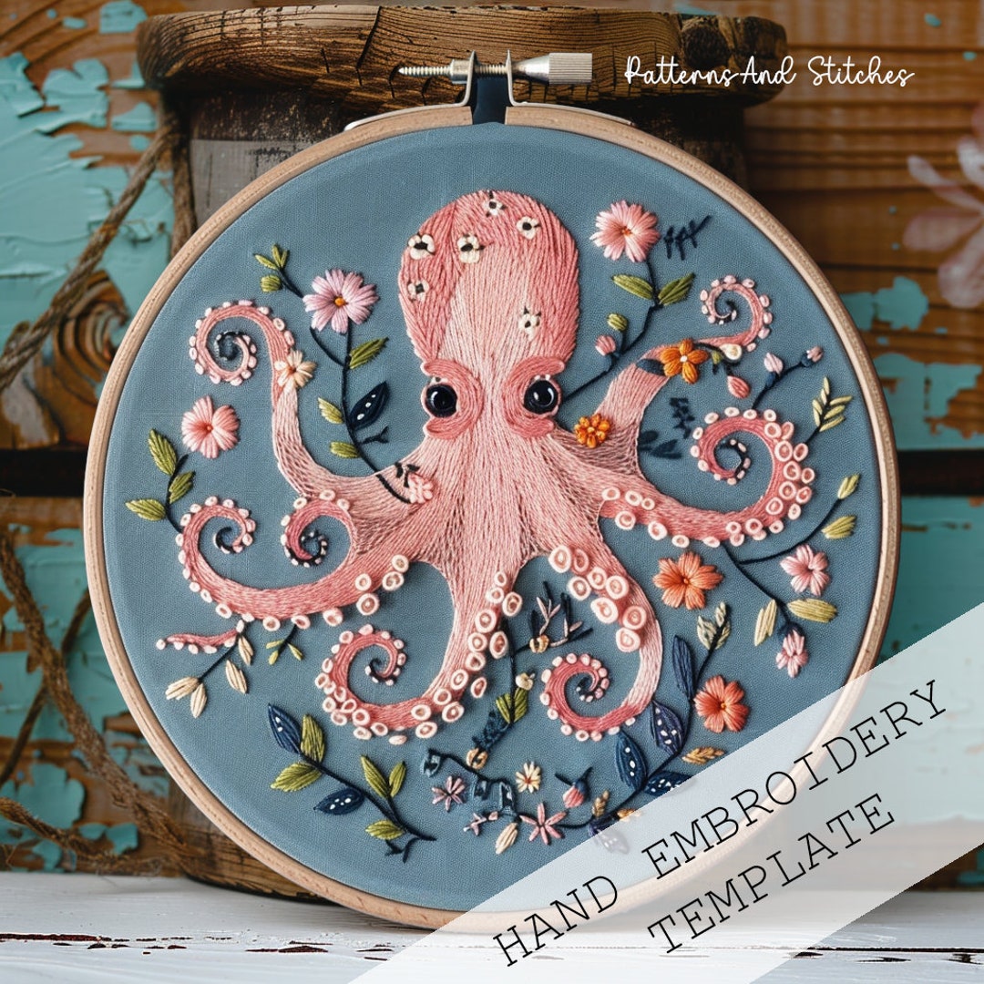 Octopus Hand Embroidery, PDF Pattern Template, Digital Stitching File ...