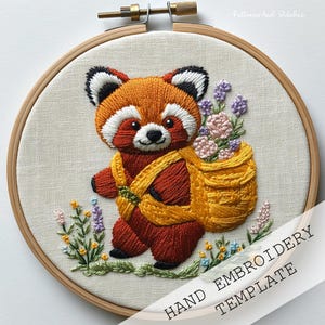 Red Panda Hand Embroidery, PDF Pattern Template, Digital Stitching File ...