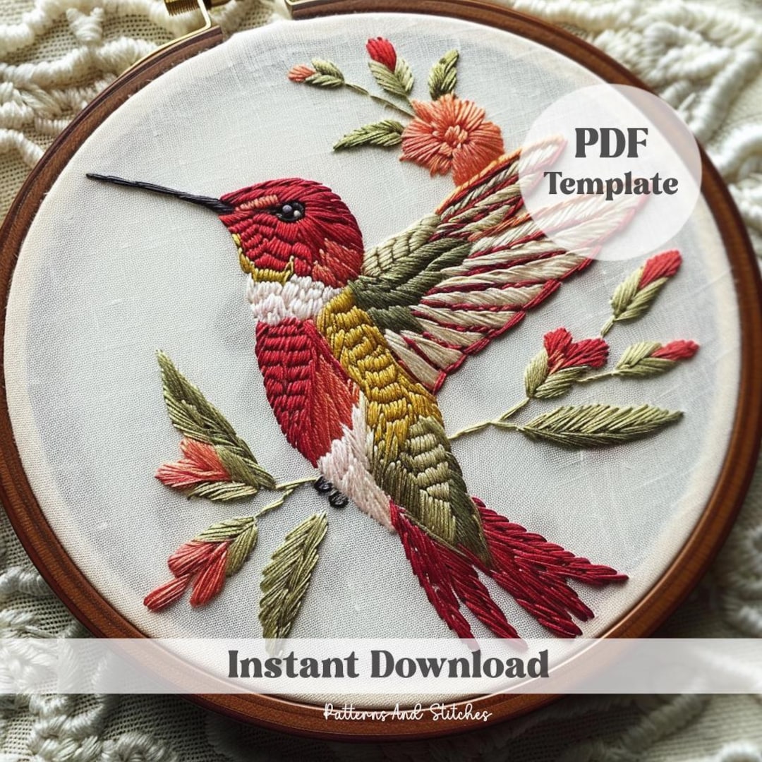 Hummingbird Embroidery Pattern, PDF Pattern, Hand Embroidery, Exclusive ...