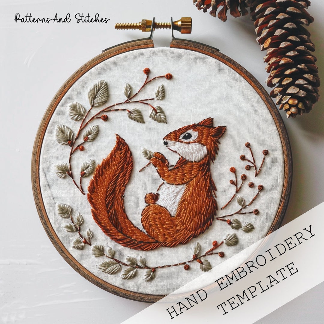Squirrel Embroidery Template, Squirrel Needlepoint Pattern, Woodsy ...