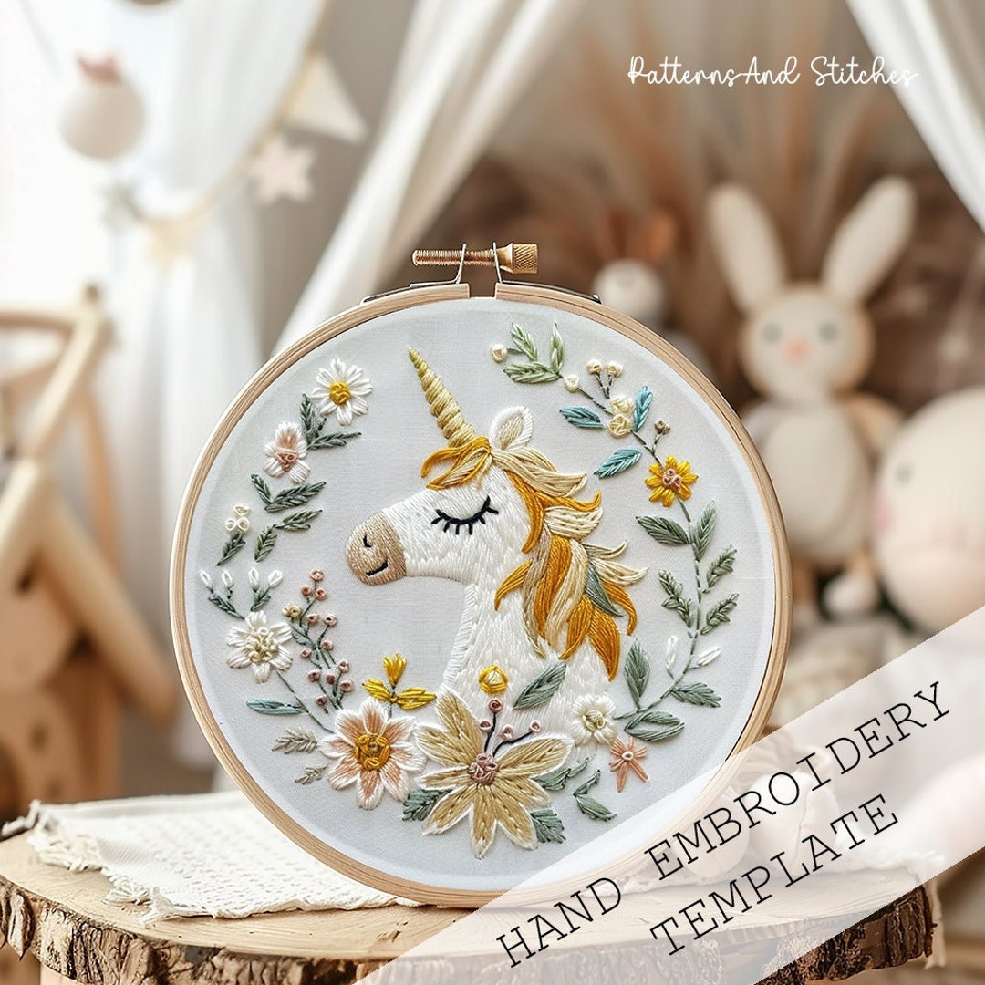 Unicorn Floral Embroidery Pattern: Fantasy Horse Design, Nursery Decor ...