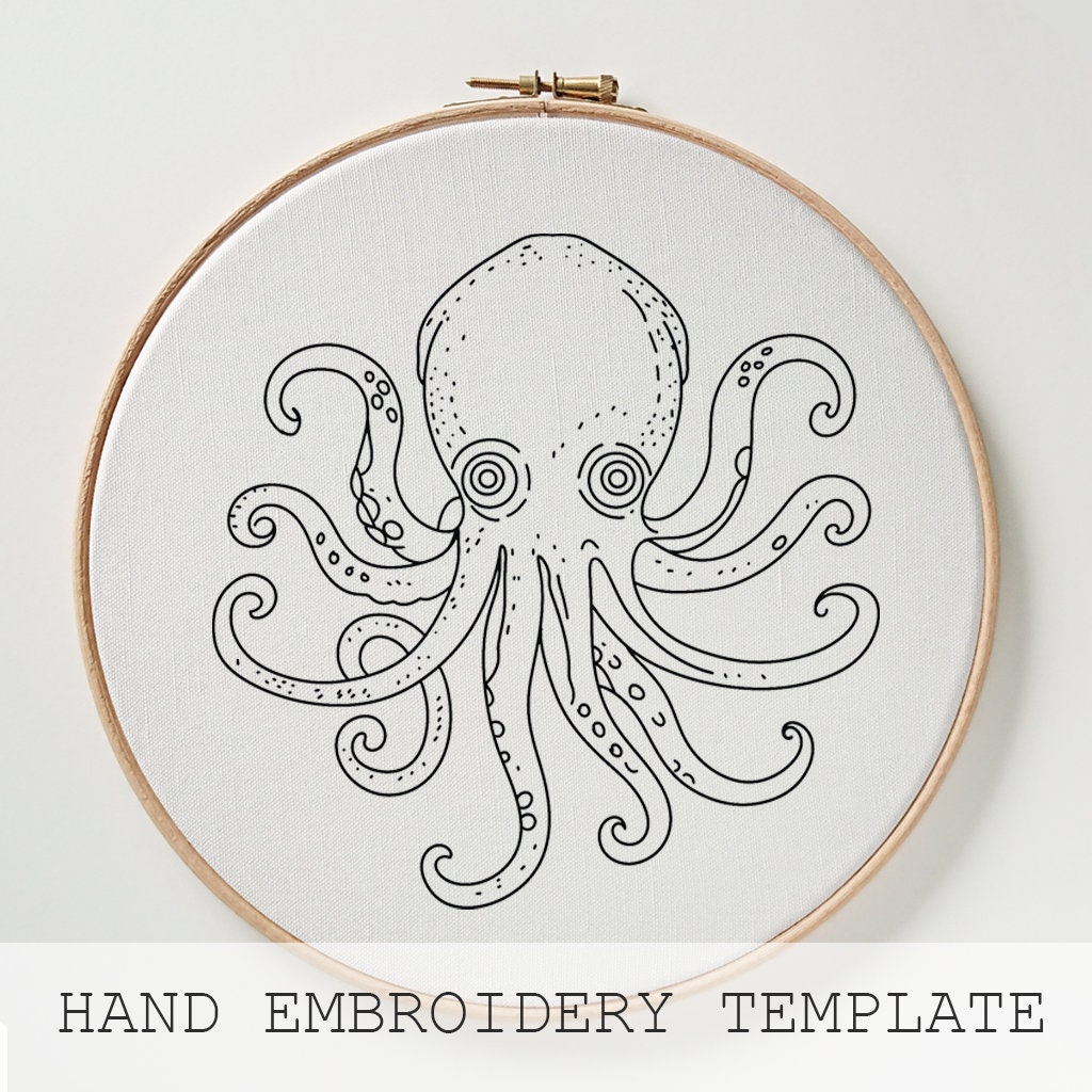 Octopus Hand Embroidery, PDF Pattern Template, Animal Digital Stitching ...