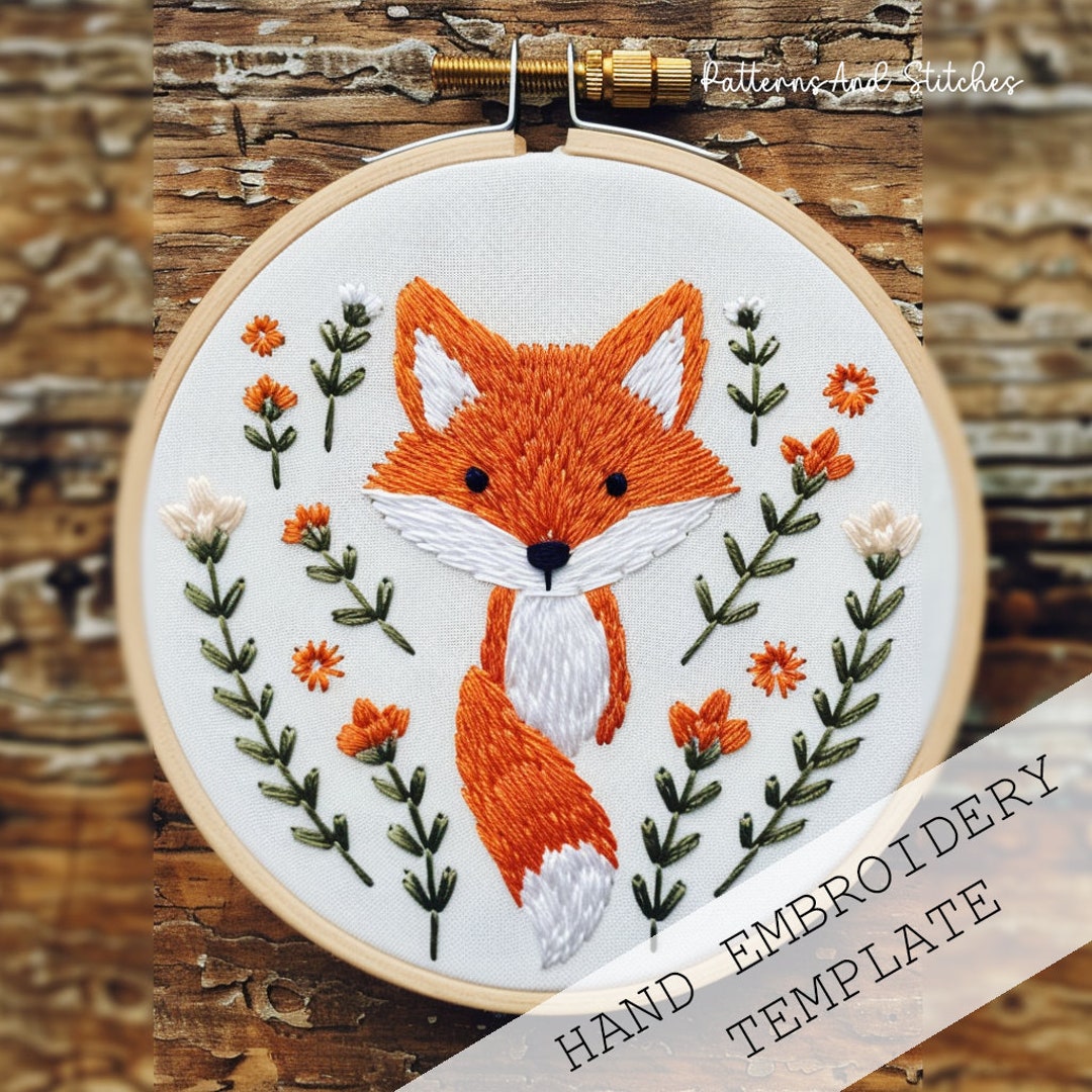 Adorable Fox Art, Fox Embroidery Pattern, Cute Fox Embroidery Design, Kids Room Decor Embroidery ...